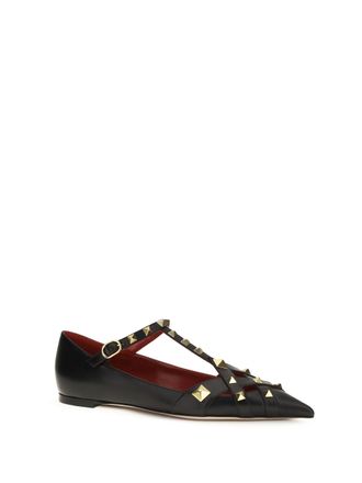 Valentino Garavani Womens Studdy Ballerinas Kidskin Nero Goatskin-Hircus Goatskin Goatskin/hircus Flat Shoes