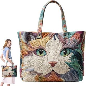 Generic Sac fourre-tout matelass&eacute;, l&eacute;ger imprim&eacute; r&eacute;tro, sensation artistique, patchwork matelass&eacute;, sac &agrave; main pour femme, r&eacute;utilisable, respectueux de lenviro