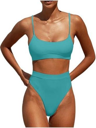 Generic Maillot De Bain Fendu Femmes Vintage Taille Haute Bikini Set Push-Up Ensembles Deux Pi&egrave;Ces avec Bretelles R&eacute;Glables Rembourr&eacute; Fronc&eacute; Torsad&eacute; Ensemble 