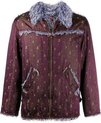 Jean Paul Gaultier veste zippée à col fourré et broderies - Violet
