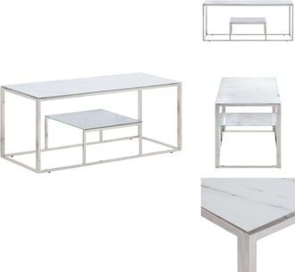 vidaXL Couchtisch Silbern Edelstahl und Hartglas - Couchtisch - Wohnzimmertisch - Esszimmertisch - Sidetable - Edelstahl Couchtisch