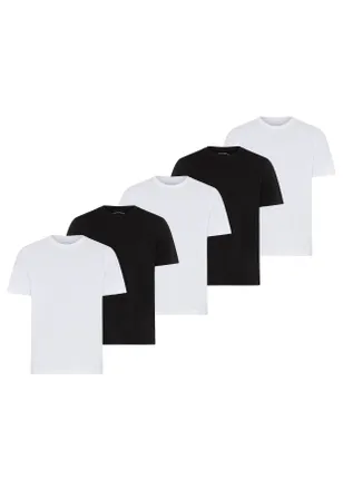 Man's World Rundhalsshirt MANS WORLD, Herren, Gr. 4XL (68/70), wei&szlig;, schwarz, Single Jersey, Obermaterial: 100% Baumwolle, unifarben, Basic, regular fit, Rundhals