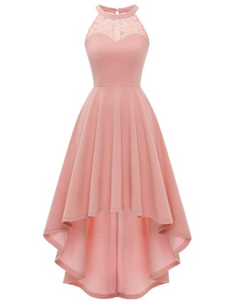 Bbonlinedress Abschlusskleid lang Damen Abendkleider elegant f&uuml;r Hochzeit Sommerkleid Neckholder High Low festliches Cocktailkleid Brautkleid-1Blush 3XL