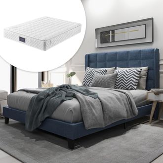 Generic Polsterbett mit Gepolstertem Kopfteil und Lattenrost, Mittelfest, Klassisches Design, Stabiler Holzrahmen, F&uuml;r Schlafzimmer, Einfacher Aufbau, Komfort