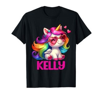 BDAZ Kelly Personalisierter Name Buntes Einhorn Frauen M&auml;dchen T-Shirt