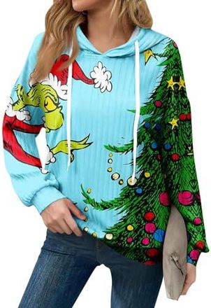 Generic Le Grinch Sweat A Capuche Femme Noel Pull Sweet Polaire Vêtements Noël Pyjama Christmas De Moche Hiver Femmes Plaid Costume Sweatshirts Pulls Chaud Ad