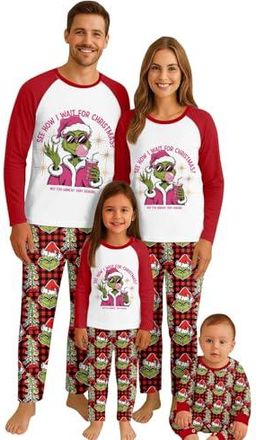 Generic Le Grinch Pyjama Noel Famille De Grinch Adulte Deguisement Ensemble Vetement Garcon Noël Femme Assorti The Pull Chaud Et Doux Homme Coton Enfant Costu