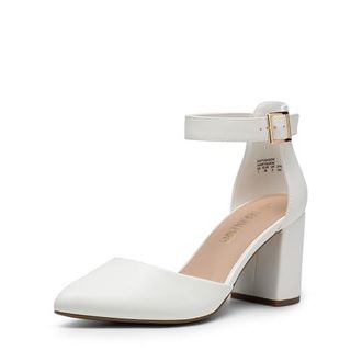 Dream Pairs Escarpins Femme Petit Talon Bout Pointu, Chaussures &agrave; Talon Confort Chic pour Mariage, Bureau ou Soir&eacute;e - Talon 7,5 cm,Size 40,Blanc-PU,SDPU2430W