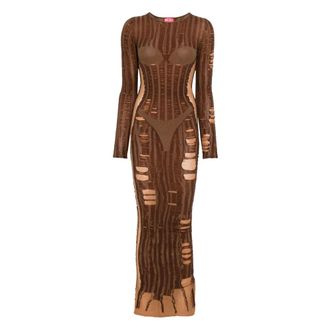 Diesel Femme, Robes, Brun, Taille: 36 FR Robe Imprim&eacute;e &agrave; Manches Longues Fabriqu&eacute;e en Italie