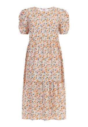 Mymo Midi-Kurzarmkleid Damen Creme Mehrfarbig