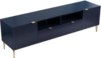 Vente-Unique Vente-unique - Meuble tv avec 2 portes, 2 tiroirs et 2 niches en mdf et acier - Bleu et doré - yesinia