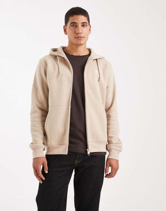 adidas Originals Trefoil Essentials - Kapuzenjacke in Steinbeige-Khaki mit durchgehendem Rei&szlig;verschluss und Dreiblatt-Logo-Neutral