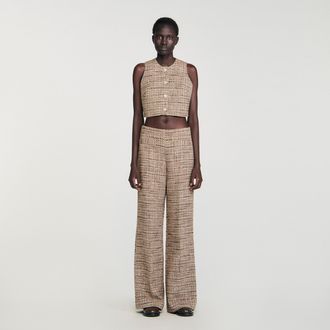 Sandro Top court en tweed à carreaux