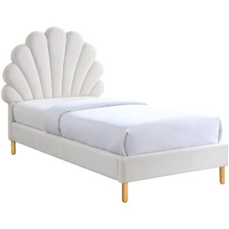 Vente-Unique Vente-Unique - Lit coquillage 90 x 190 cm - Velours blanc - Pieds en bois massif - Garnissage mousse polyur&eacute;thane - &Eacute;co-responsable OEKO-TEX