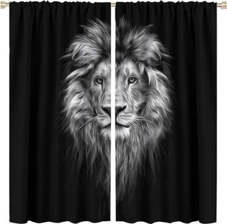 Generic Vorhang Blickdicht 3D Tierlöwe Ösenschal - 2 Stücke Verdunklungsvorhänge Mit Ösen Schlafzimmer Wohnzimmer Schallschutz Vorhang Verdunkelung Gardinen, 