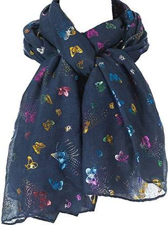 World of Shawls Grande &eacute;charpe/sarong/ch&acirc;le pour femme avec imprim&eacute; papillon, New Multi Colour Glitter Navy Blue, 100 x 180 cm