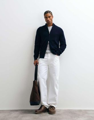 GANT gilet zipp&eacute; &agrave; chevrons bleu nuit-bleu marine