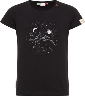 Ragwear Mädchen T-Shirt VIOLKA Organic Kurzarm Shirt Heart Flower Print Herzchen aus 100% Bio Baumwolle (DE/NL/SE/PL, Numerisch, 140, Regular, Black)