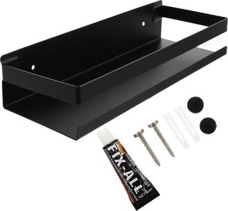 Artibetter Edelstahl Wandregal Schwarz ohne Bohren Wandmontiertes Badregal mit Hohem Rand Platzsparend f&uuml;r Shampoo Rasierer Seife und Kosmetik Langlebiges K&uuml;chen