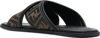 Fendi FF-Logo Crossover Slides - Black