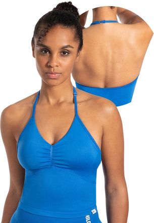 Smilodox Crop Top Damen Malena, Cropped Neckholder Sporttop mit Ringdetails, Raffung & Rückenfrei, Tanktop nahtlos & figurbetont, ideal für Sport, Freizeit, Yo