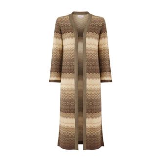 MC2 Saint Barth Femme, Pulls, Beige, Taille: 42 FR Long Zigzag Knit Cardigan