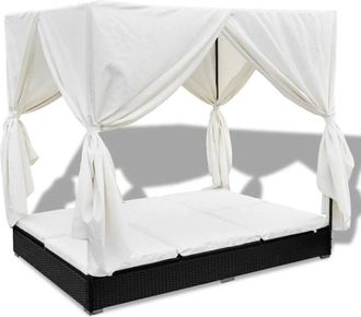 vidaXL Outdoor-Loungebett mit Vorhang Poly Rattan Schwarz vidaXL