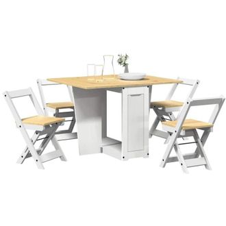 vidaXL Vidaxl - Ensemble &agrave; manger papillon 5 pcs pliable blanc bois pin - Table extensible avec compartiment de rangement - Chaises pliables confortables