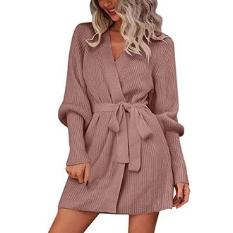 Generic Cardigan Femme - Femmes Manches Longues Bouffantes surdimensionn&eacute; col en V Pull en Tricot Doux Ouvert Avant Cardigan Manteau v&ecirc;tements dext&eacute;rieur avec