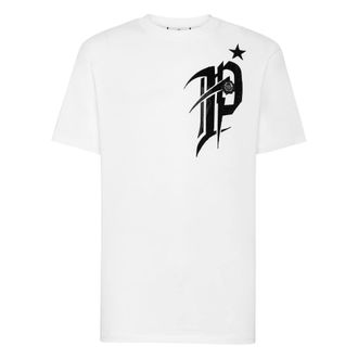 Philipp Plein Homme, Tops, Blanc, Taille: 5XL T-Shirt col rond Gothic Plein