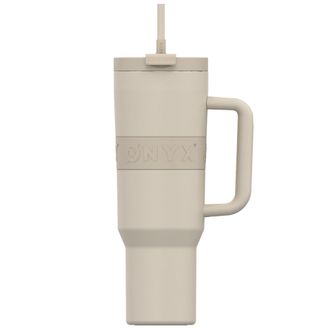 Onyx Trinkflasche mit Deckel und Strohhalm - 1L Thermoskanne auslaufsicher, Kaffeebecher to go, f&uuml;r hei&szlig;e und kalte Getr&auml;nke, BPA-frei, Edelstahl Isolierbe