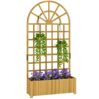 OUTSUNNY Jardini&egrave;re avec treillis - Outsunny - trous de drainage - bois massif - pour plantes grimpantes l&eacute;gumes - 90x30x180cm, bois naturel