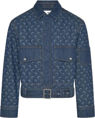 Marine Serre Homme, Vestes, Bleu, Taille: S Veste Trucker Zipp&eacute;e en Denim