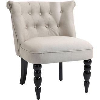 HOMCOM Homcom - Relaxsessel Vintage Ruhesessel Relaxstuhl Polstersessel Esszimmerstuhl Leinenbezug Holzgestell Beige+Schwarz 67 x 67 x 78 cm
