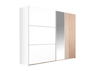 Vente-Unique Kleiderschrank mit 2 T&uuml;ren - Mit Spiegel - B250 cm - Wei&szlig; & Natur hell - ADOSILA
