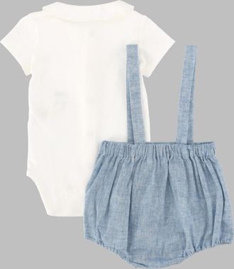 Tartine Et Chocolat Linen-Blend Bodysuit & Dungarees Set - Blue