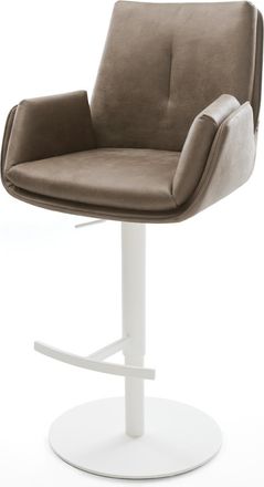 DELIFE Barstuhl Clea-Flex Mikrofaser Taupe Vintage Drehfu&szlig; h&ouml;henverstellbar Metall Wei&szlig;, Barst&uuml;hle