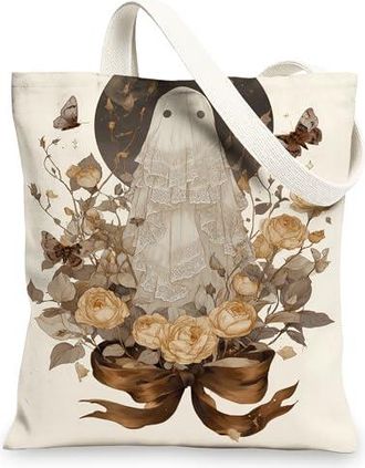 Generic Sac fourre-tout en toile à motif floral vintage, réutilisable, léger et lavable, sac en toile pour voyage, plage, pique-nique, 33 x 38,1 cm