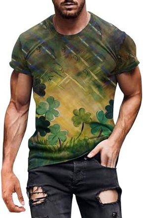 Generic Costume de la Saint-Patrick pour homme - Lot de t-shirts graphiques tendance pour homme - Grande taille - Motif irlandais - Col rond - T-shirts tendan