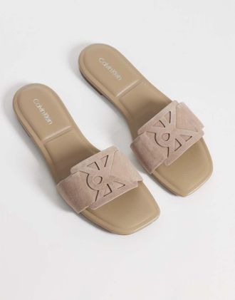 Calvin Klein Sandales carr&eacute;es en daim - Beige-Neutre