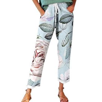 Generic Pantalon L&eacute;ger Femme Fluide Blanc en Lin pour Womens Autumn Fragrant Linen Print Casual Pants Perfect for Spring Comfortable and Trendy for Relaxed Da