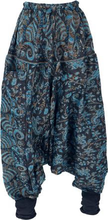 Guru Shop Flauschige Haremshose, Boho Pluderhose, Pumphose, Aladinhose - Blau/Paisley, Damen, Synthetisch