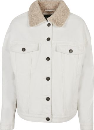 Urban Classics Damen Ladies Oversized Sherpa Denim Jacket Offwhite raw, L