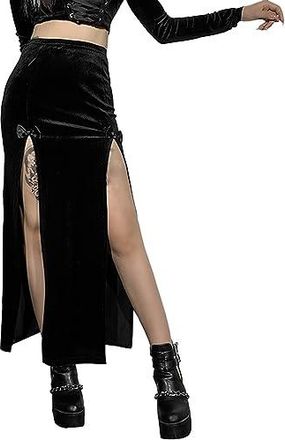 Generic Jupe steampunk pour femme avec fente - Jupe longue gothique pour femme - Taille haute - Sexy - Coupe ajust&eacute;e - Jupe fendue - Mode A - Jupe rave - Pour