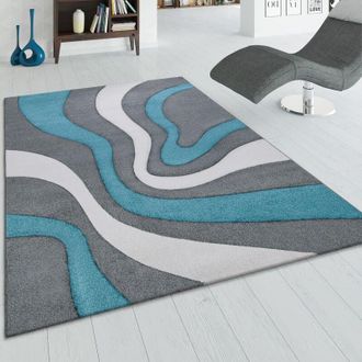 Paco Home Designer Teppich Modern Abstrakt Wellen Optik Konturenschnitt In Versch. Farben und Gr&ouml;&szlig;en 80x300 cm, T&uuml;rkis - Paco Home