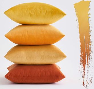 Miulee Samt Kissenbezug 40x40 cm Kissenhülle Orange Serie 4er Set Sofakissen Samtkissen Dekorative Dekokissen Couchkissen Zierkissen Deko Farbverlauf Bezug S