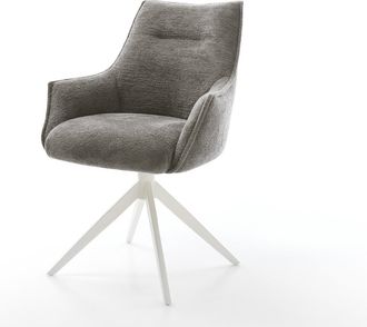 DELIFE Drehstuhl Alja-Flex mit Armlehnen Boucl&eacute; Soft Schlamm Kreuzgestell breit Wei&szlig; 360&deg; drehbar Wippfunktion Taschenfederkern, Esszimmerst&uuml;hle