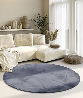 Villeroy & Boch Shaggy Teppich Leon Rund - Flauschiger Hochflor Wohnzimmerteppich - Einfarbig Weich Pflegeleicht Langflor für Wohnzimmer Esszimmer, Schlafzimmer, Kund