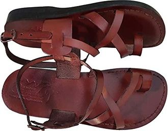 Jerusalem Sandals Jesus Sandales en cuir style romain 06, marron foncé, 39 EU Large