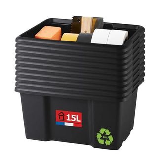 Sundis 10er-set Aufbewahrungsboxen 15L, aus recyceltem Kunststoff schwarz, L.38xl.29x H19,5cm, stapelbar, vielseitig einsetzbar, ideal f&uuml;r die Werkstatt, zum